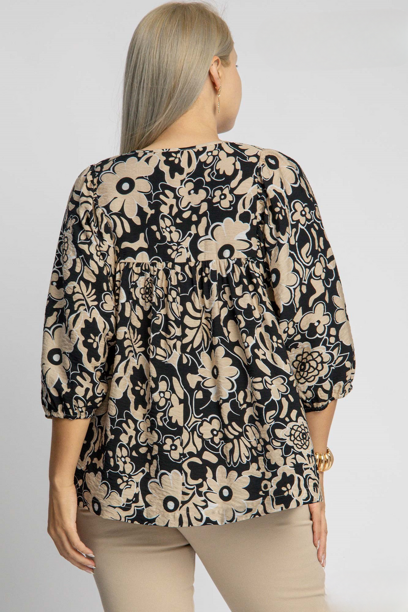 Noah Plus Size Boho Floral Smocked Split Neck – The Fluffy Flamingo