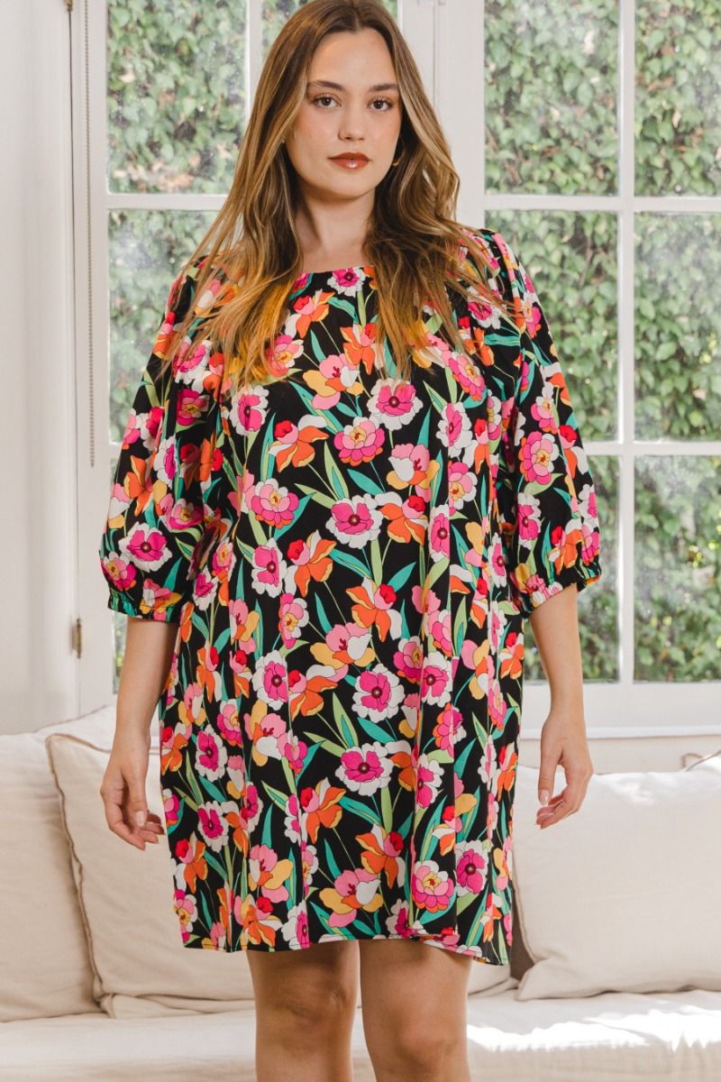 Celia Plus Size Floral Puff Sleeve Dress – The Fluffy Flamingo