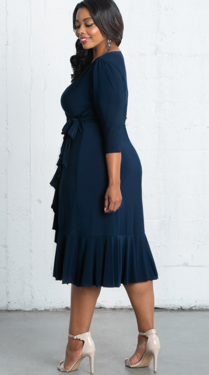 Plus Size Whimsy Wrap Dress in Navy – The Fluffy Flamingo